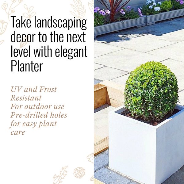 Square Box Contemporary White Light Concrete Planter H50 L50 W50 cm ...