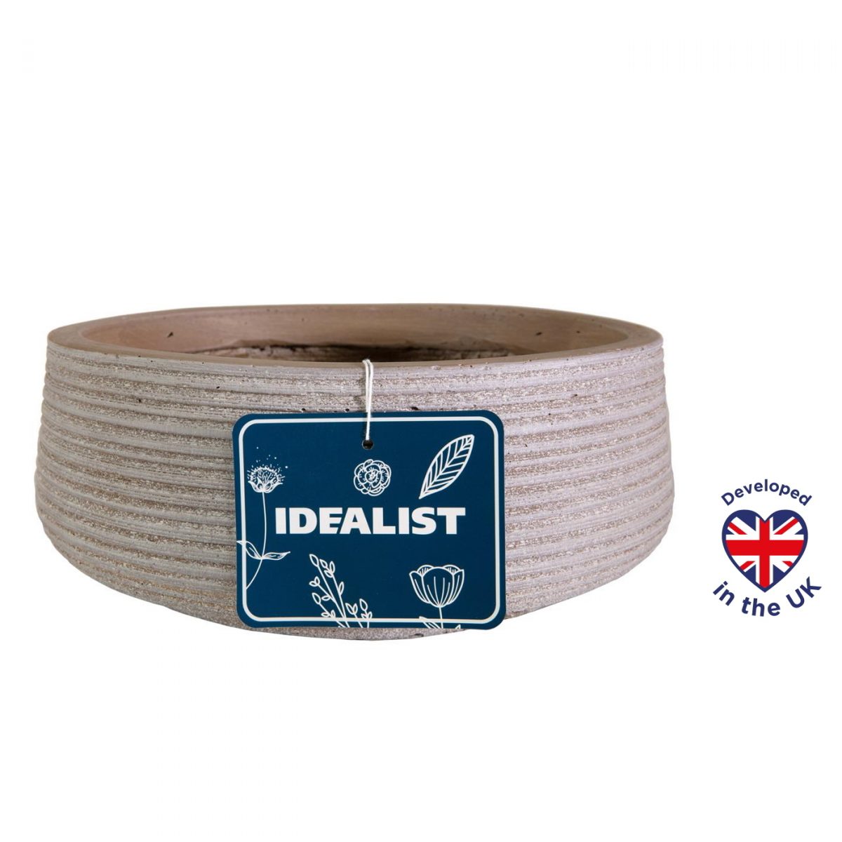 Large Ribbed Stone Grey Light Concrete Bowl Planter H12 D31 cm, 9 ltrs ...