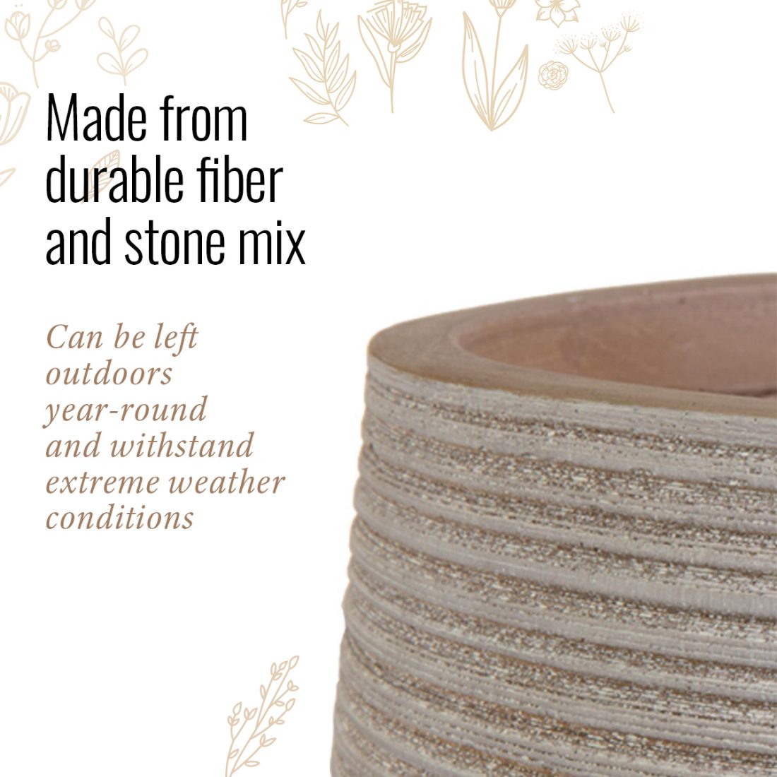 Large Ribbed Taupe Light Concrete Bowl Planter H18 D43 cm, 26 ltrs Cap ...