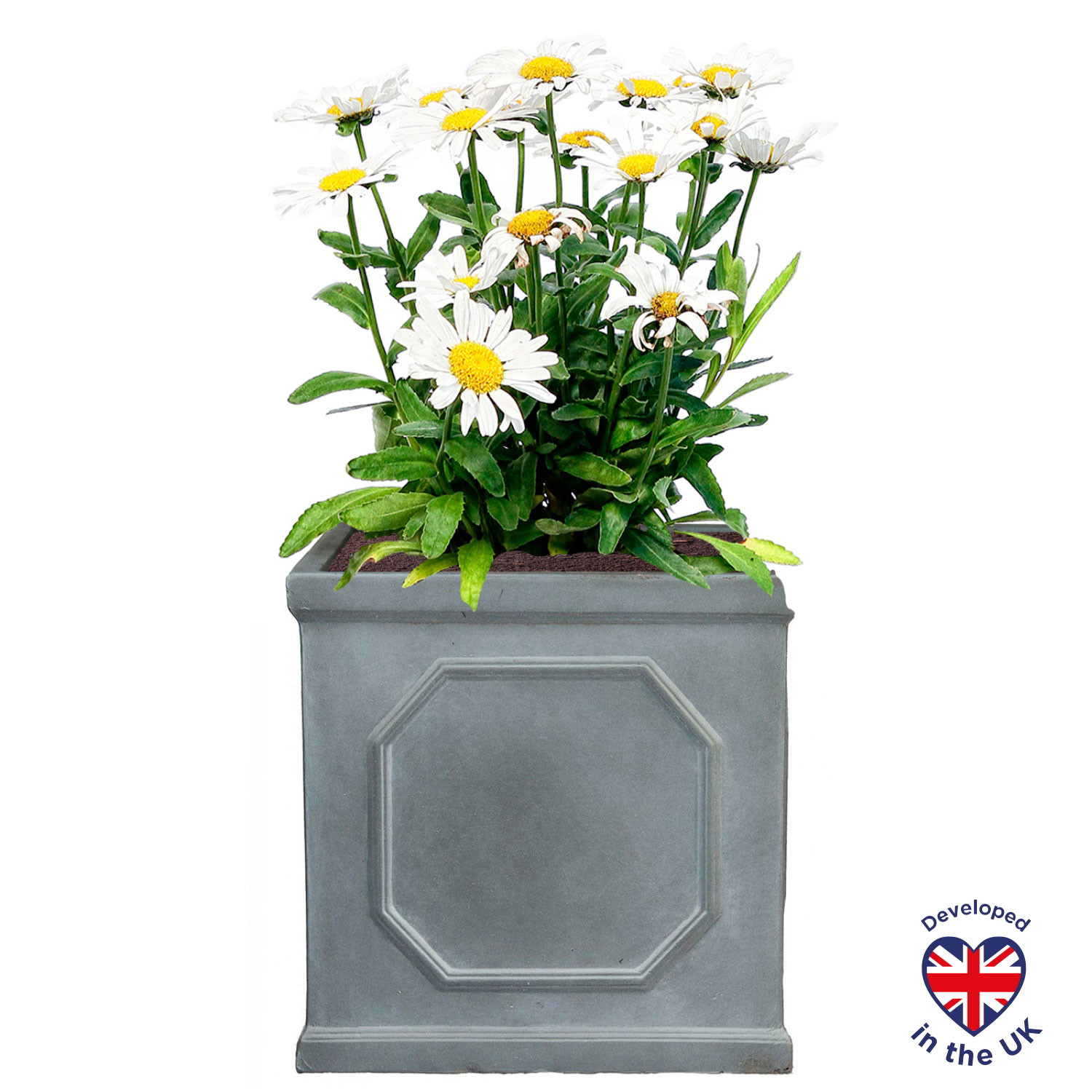 Faux Lead Chelsea Box Square Grey Light Stone Planter W45 H45 L45 cm ...