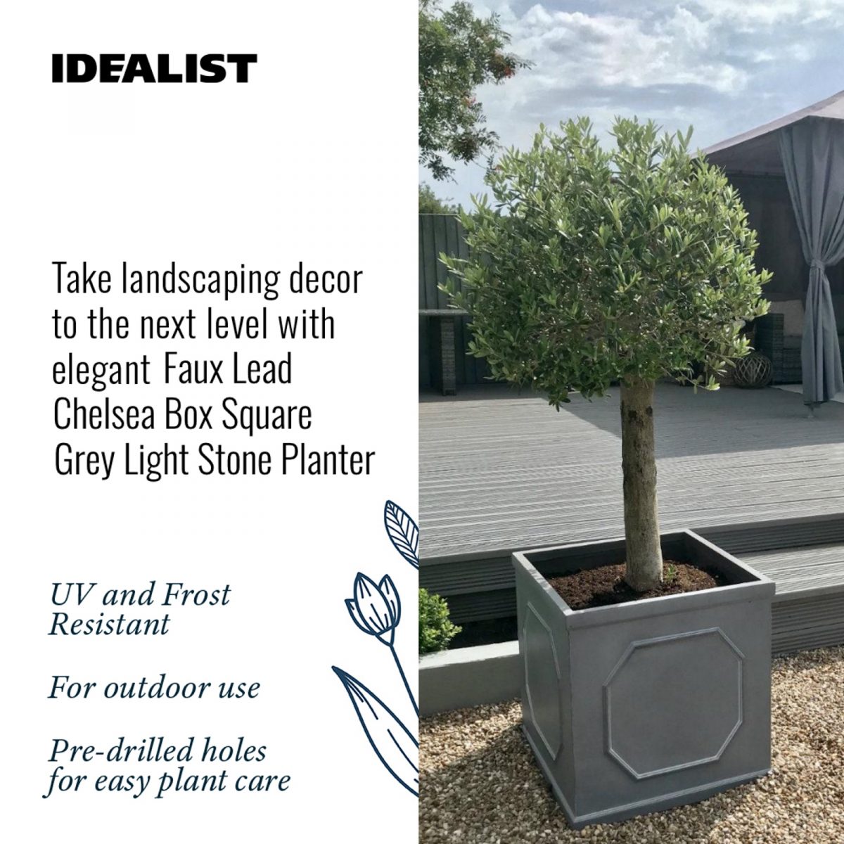 Faux Lead Chelsea Square Grey Light Stone Garden Planter W30 H30 L30 cm ...