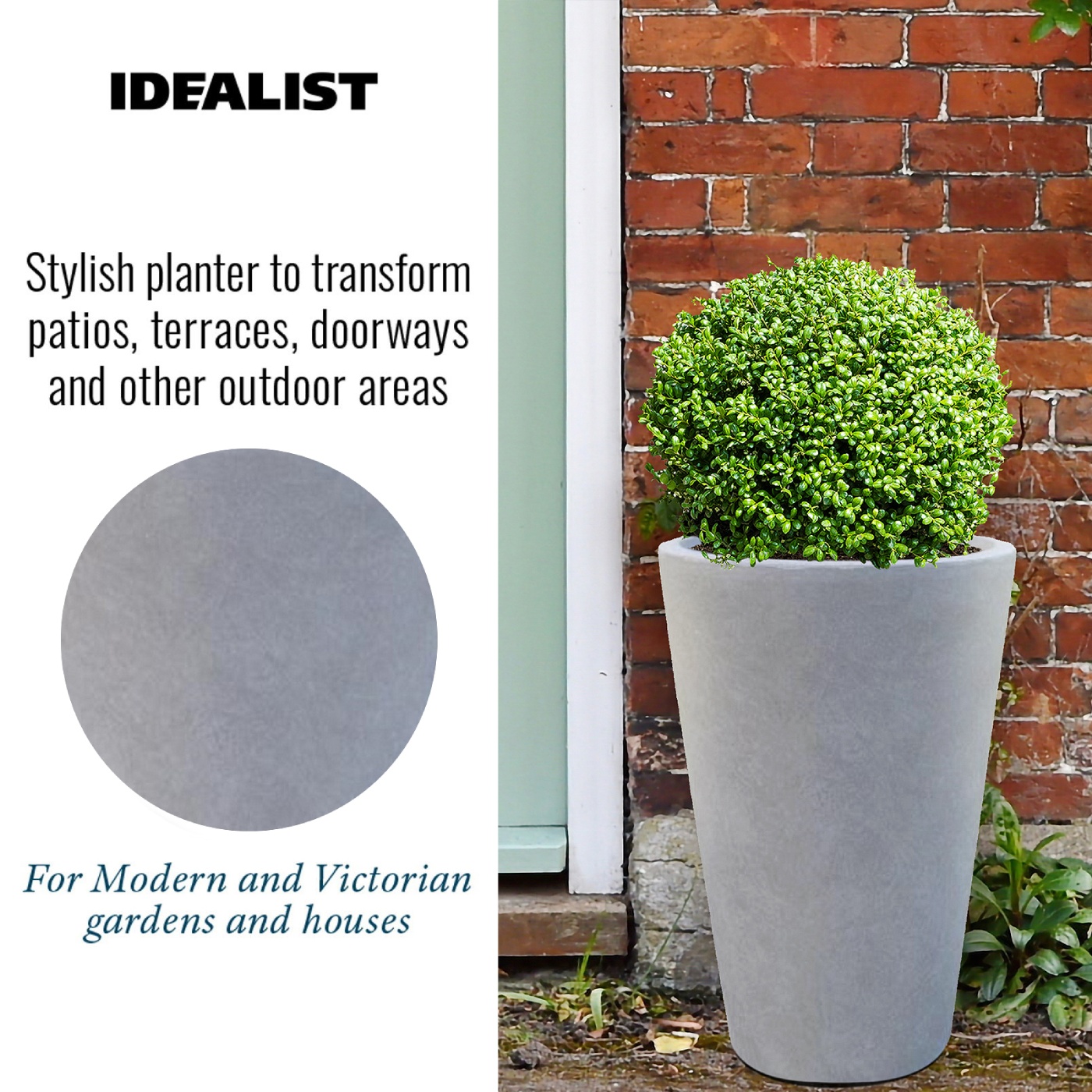 Contemporary Round Stone Grey Light Concrete Garden Planter H57 L41 W41 ...