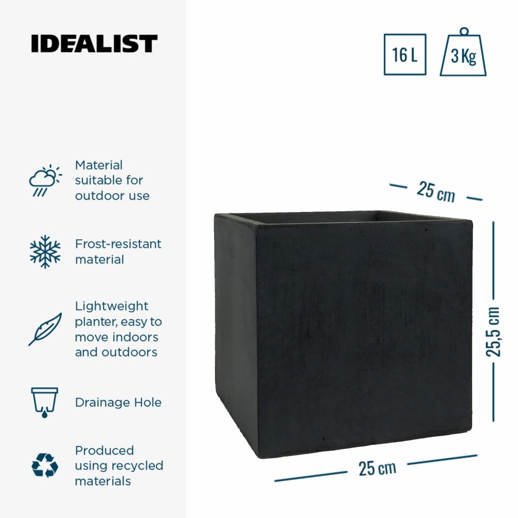 Square Box Faux Lead Light Concrete Garden Planter H25 L25 W25 cm, 16 ...