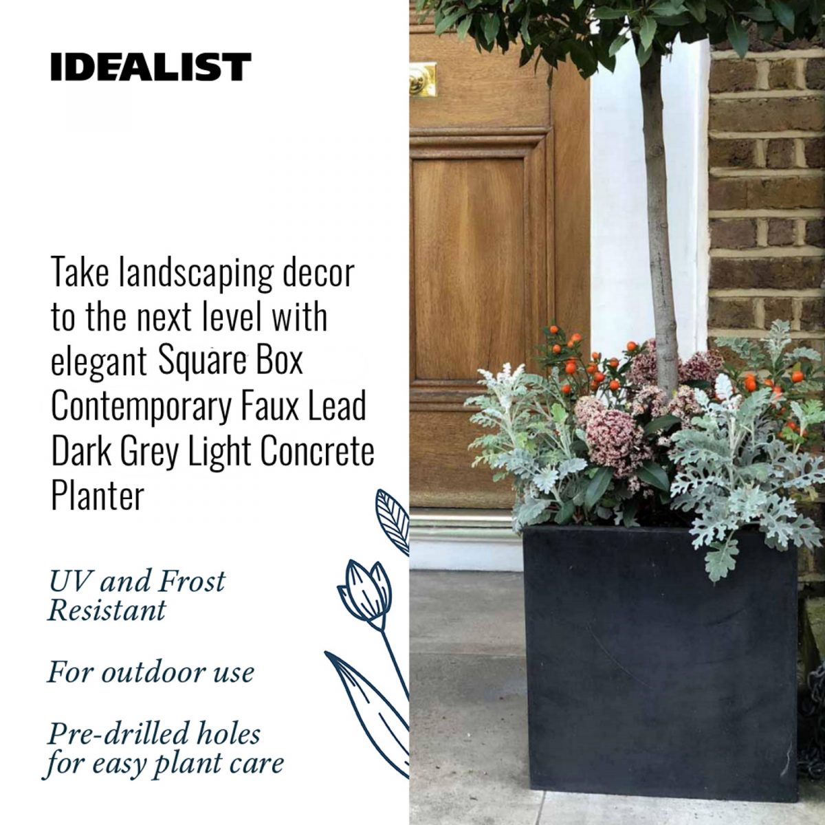 Square Box Contemporary Faux Lead Light Concrete Garden Planter H30 L30 ...