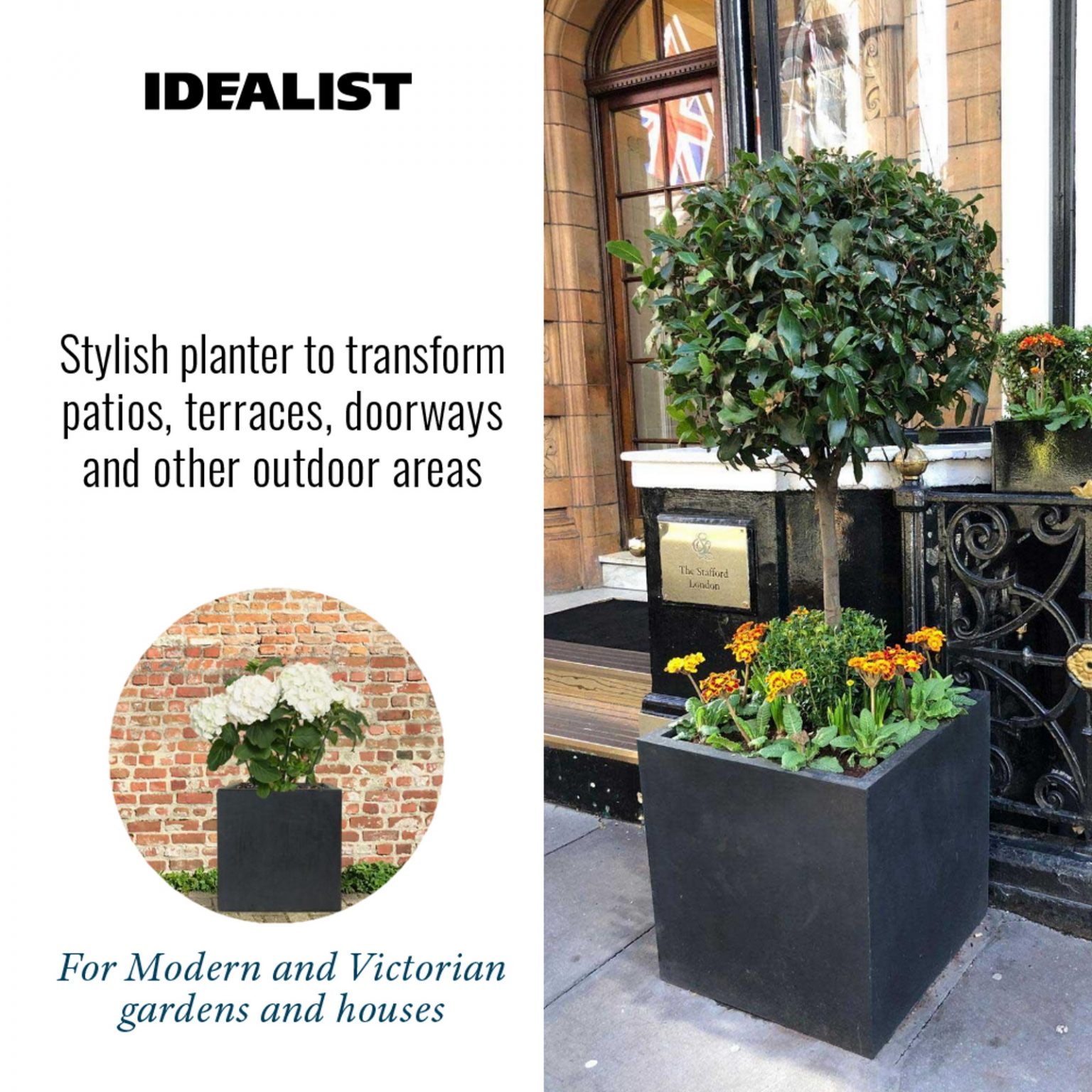 Square Box Contemporary Faux Lead Light Concrete Garden Planter H50 L50 ...