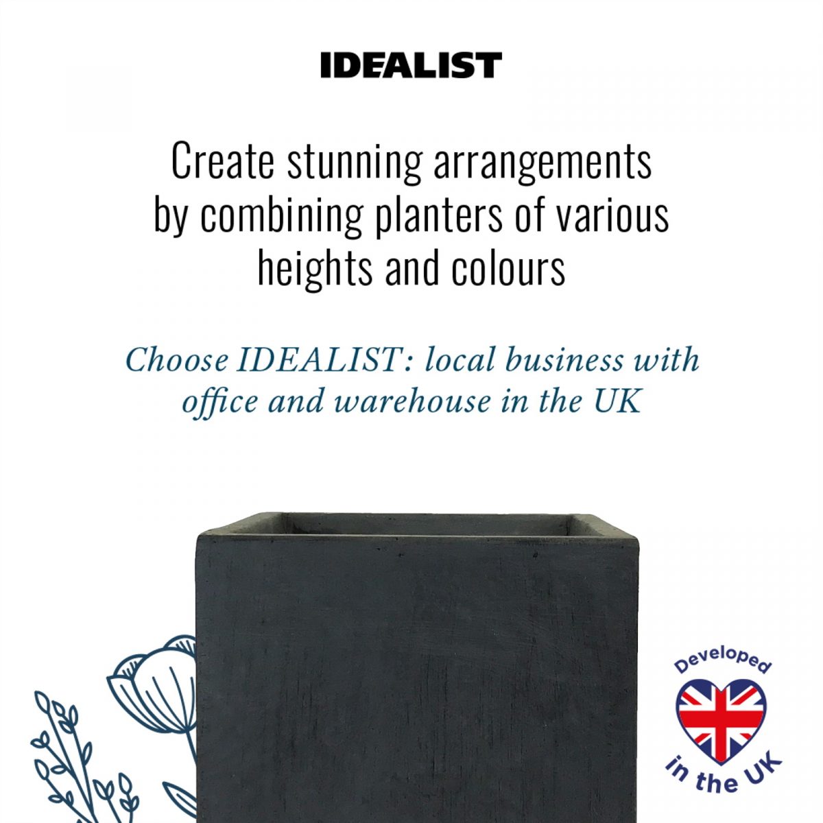 Square Box Contemporary Faux Lead Light Concrete Garden Planter H50 L50 ...
