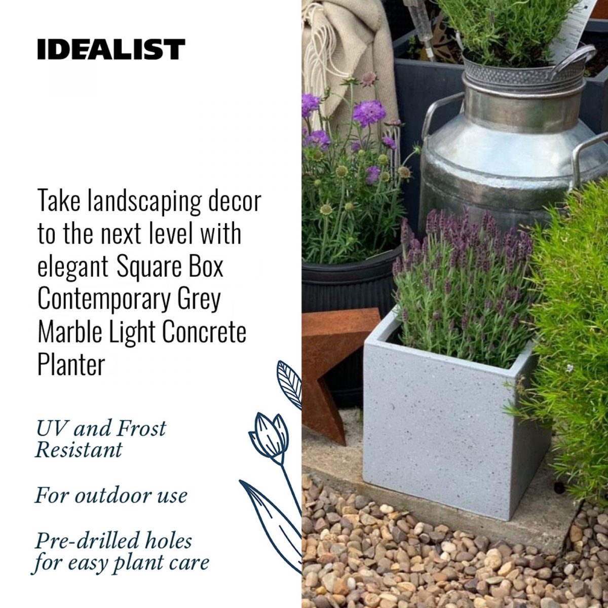 Square Box Contemporary Grey Marble Light Concrete Planter H50 L50 W50 ...