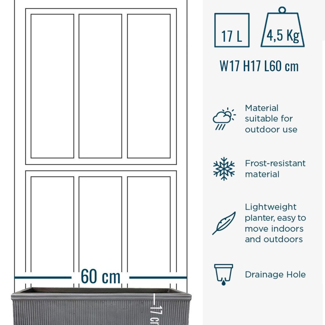 Vertical Ribbed Vintage Style Grey Window Box Garden Planter H17 L60 ...