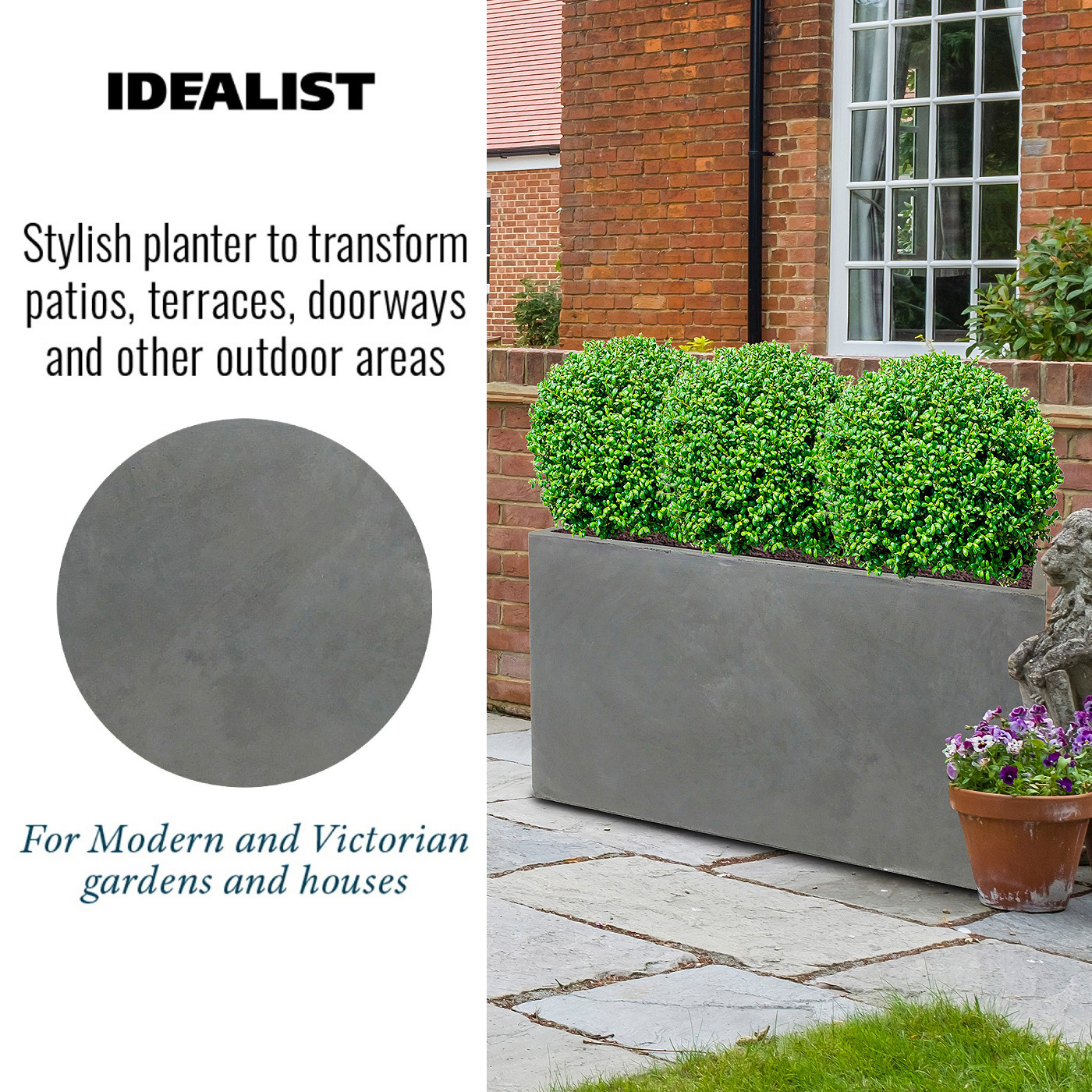 Contemporary Light Concrete Grey Trough Garden Planter H51.5 L100 W36 ...