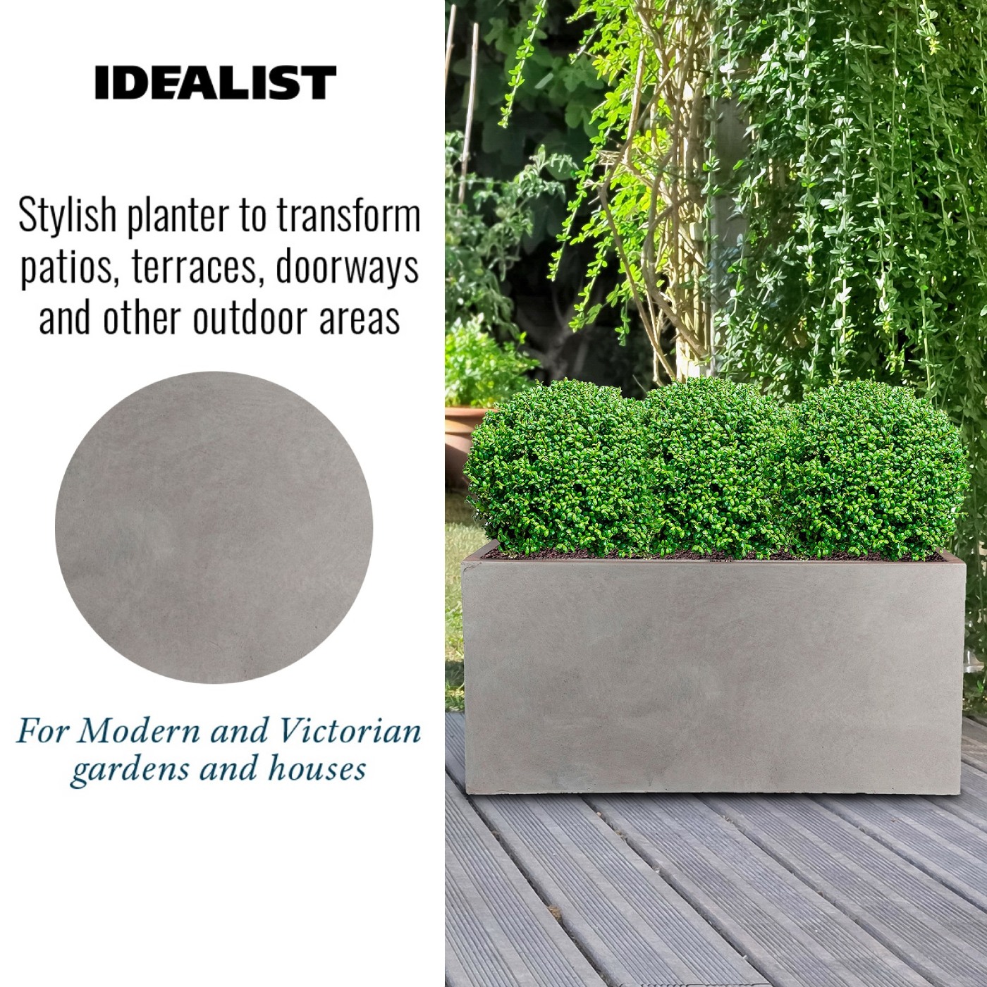 Contemporary Grey Light Concrete Trough Garden Planter H30 L60 W30 cm ...
