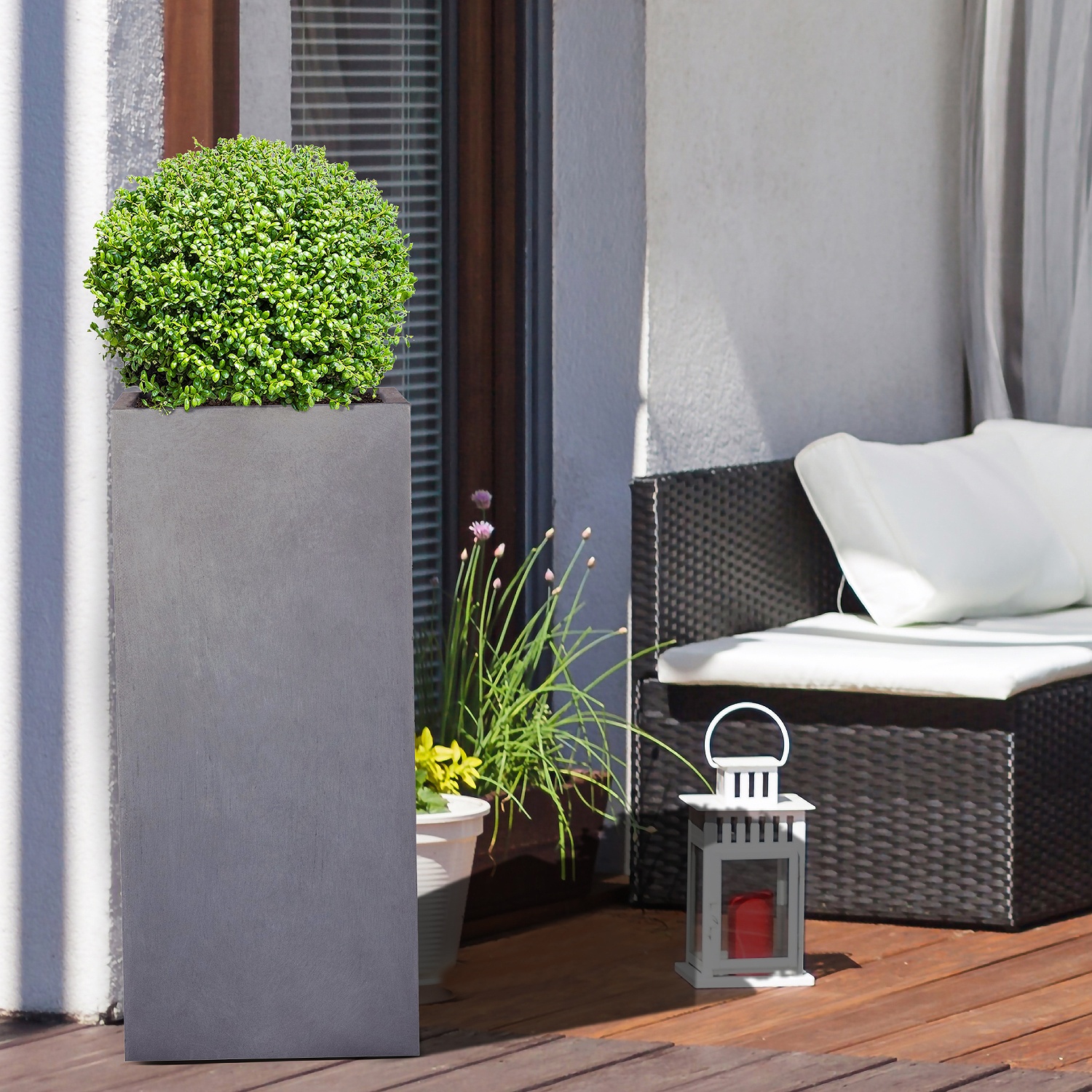 Tall Square Contemporary Faux Lead Light Concrete Garden Planter H80 ...