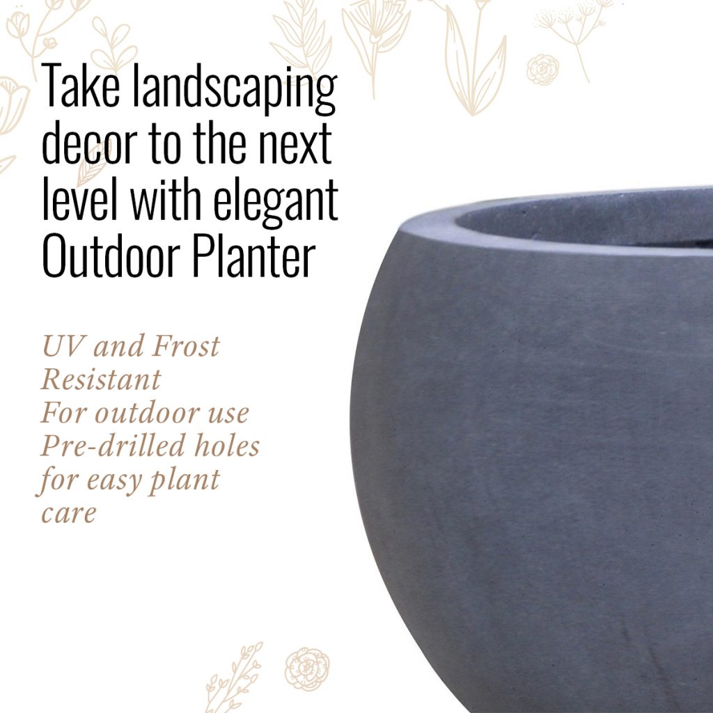 Classic Smooth Dark Grey Bowl Outdoor Planter D44 H21 cm, 31.9 ltrs Cap ...