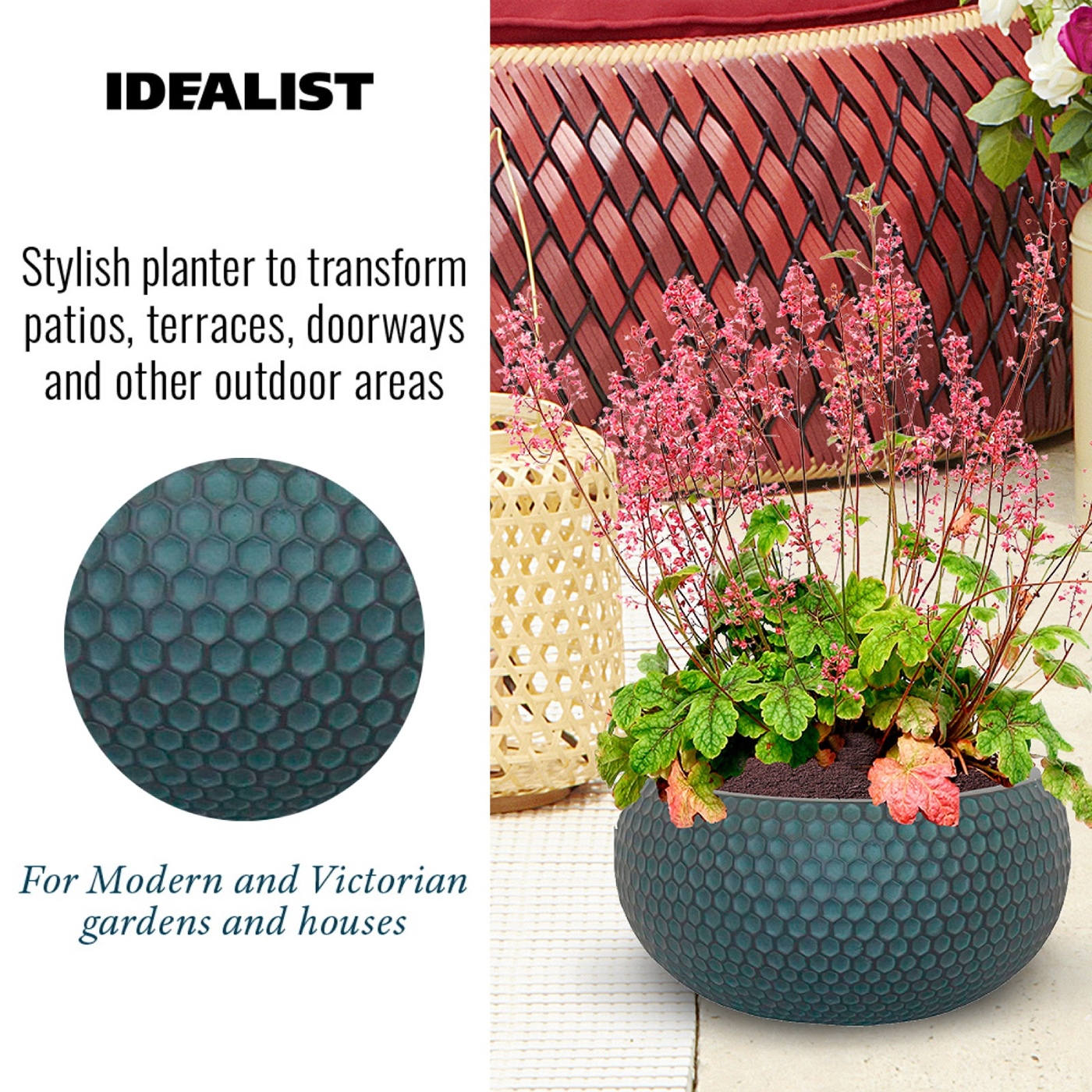 Honeycomb Style Slate Grey Bowl Outdoor Planter D28 H14 cm, 8.6 ltrs ...