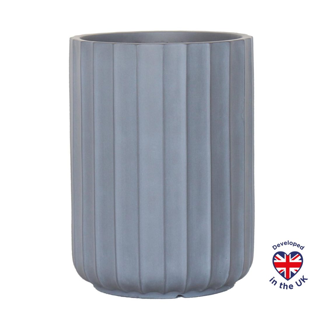 Modern Ribbed Light Grey Cylinder Round Outdoor Garden Planter D30 H41 ...