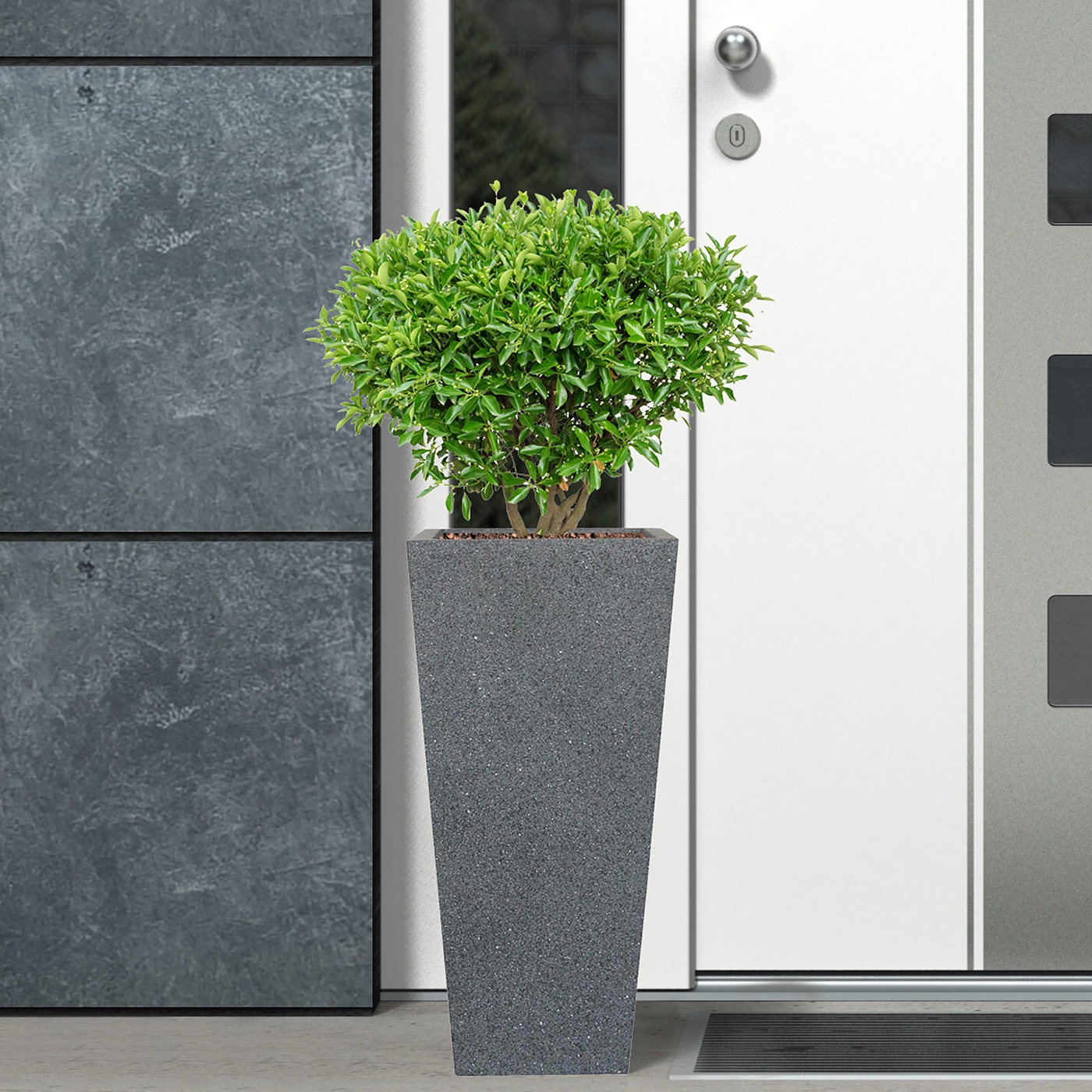 Textured Concrete Effect Tall Tapered Grey Outdoor Garden Planter W18.5 ...