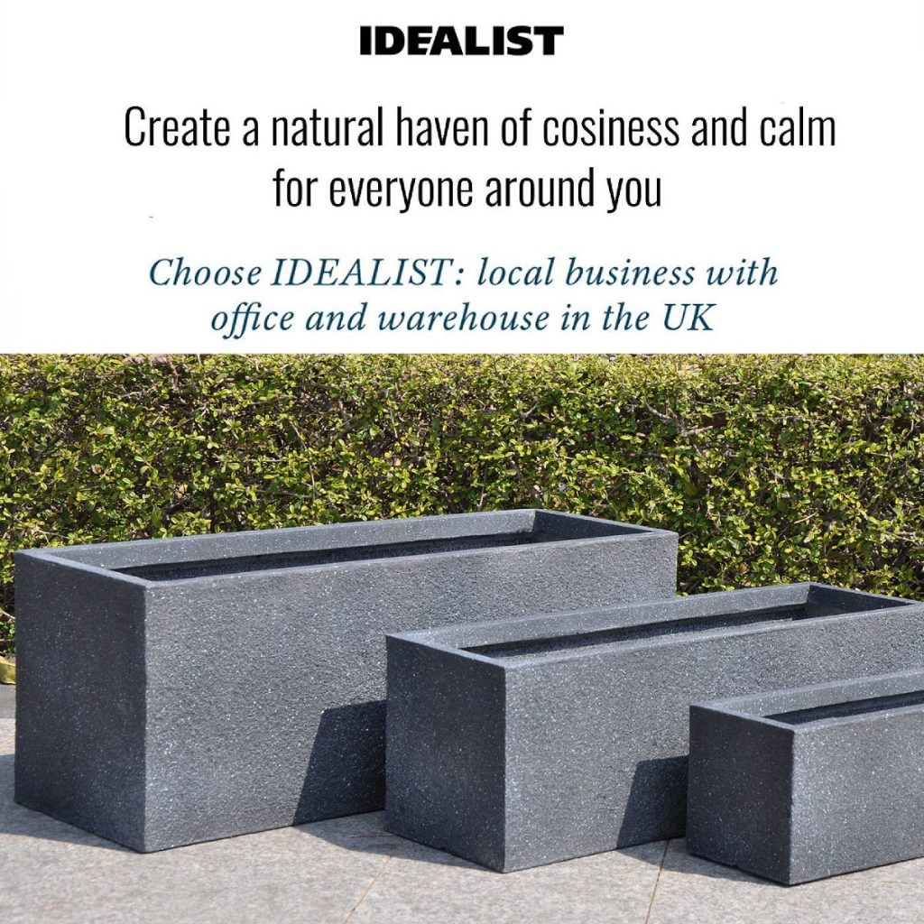 Textured Concrete Effect Trough Grey Outdoor Planter L80 W30 H30.5 cm ...