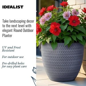 Plaited Style Grey Garden Planter, Outdoor Plant Pot D30 H28 cm, 19 ...