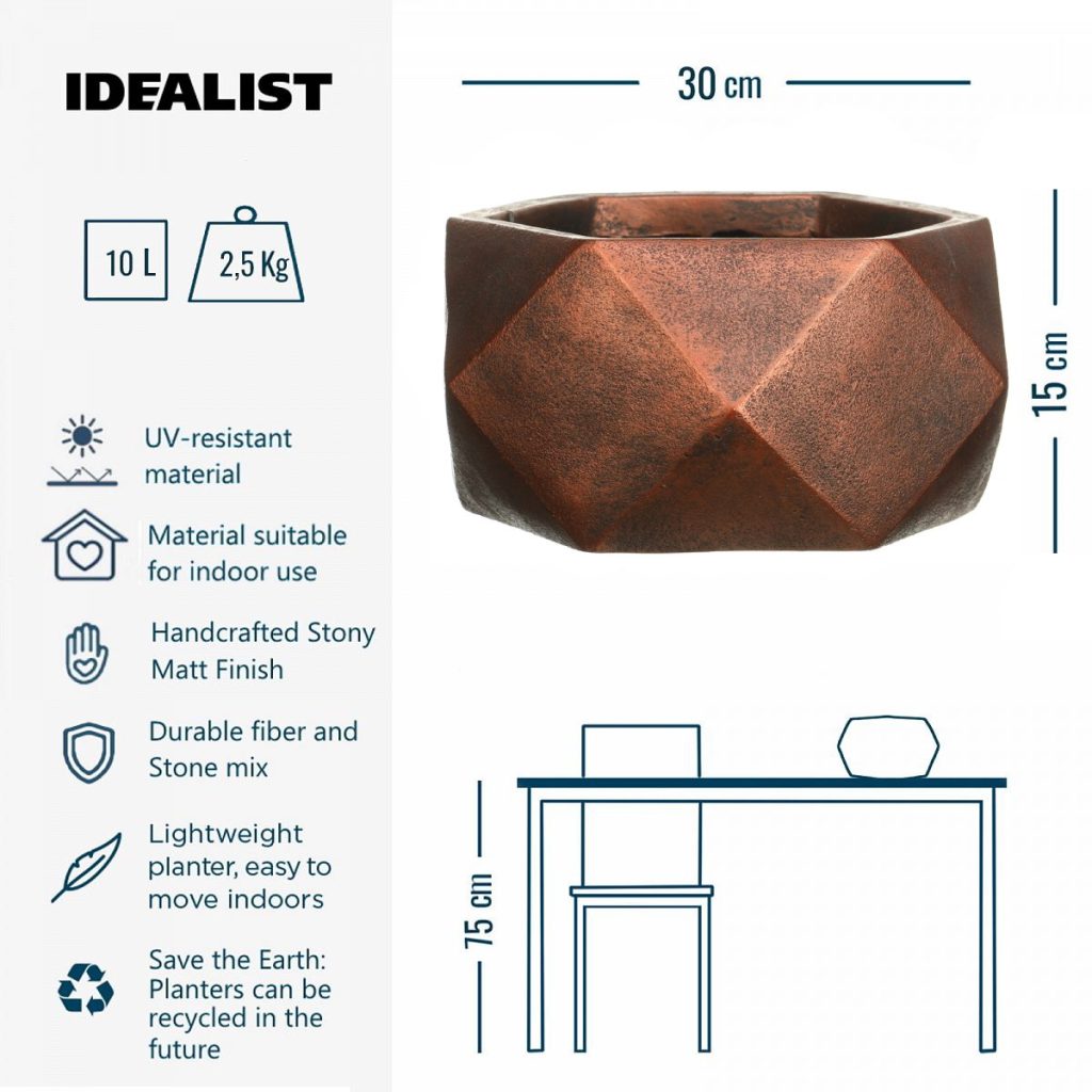 Geometry Style Bronze Bowl Planter, Indoor Plant Pot D30 H15 cm, 10 ...