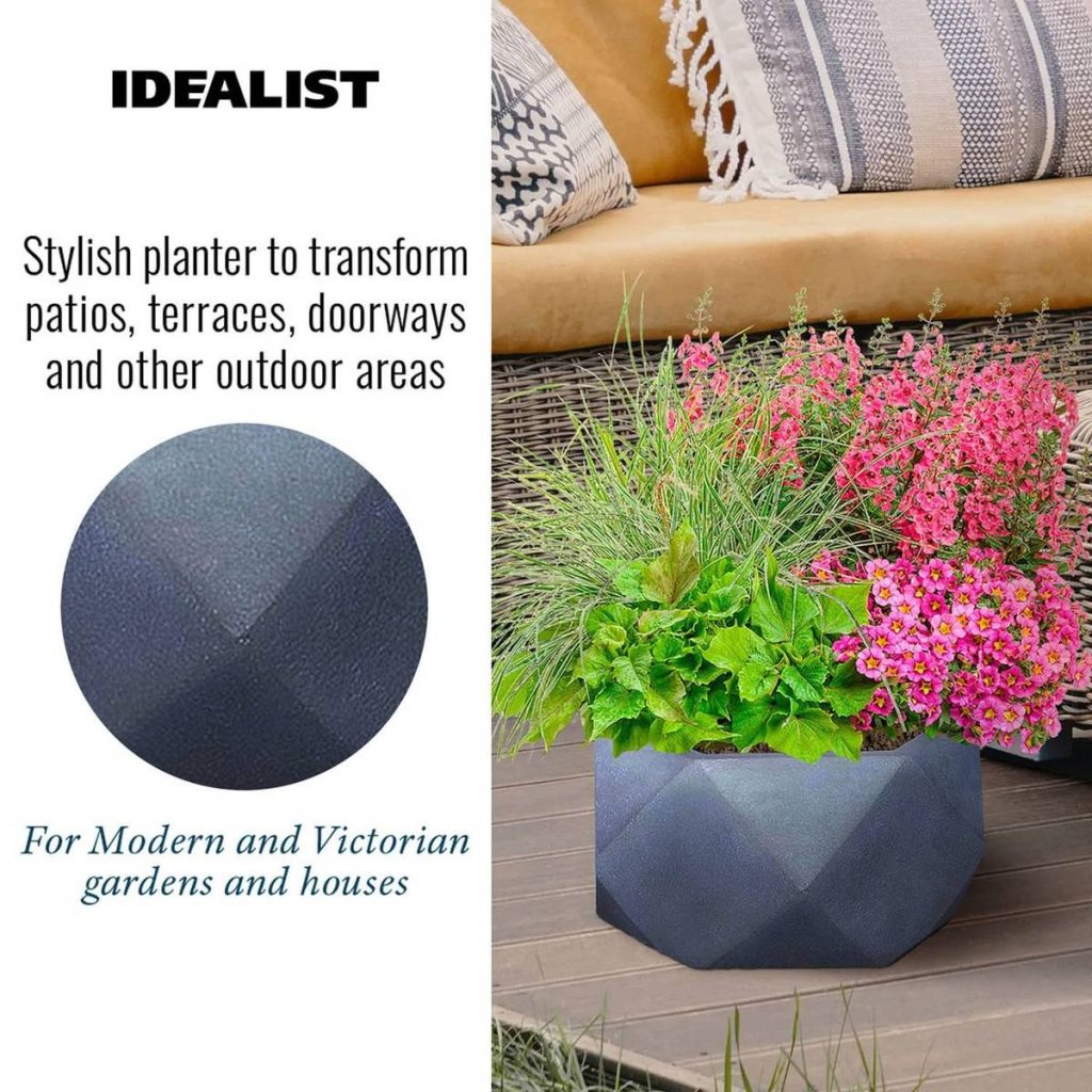 Geometry Style Grey Bowl Garden Planter, Indoor Plant Pot D58 H28 cm ...