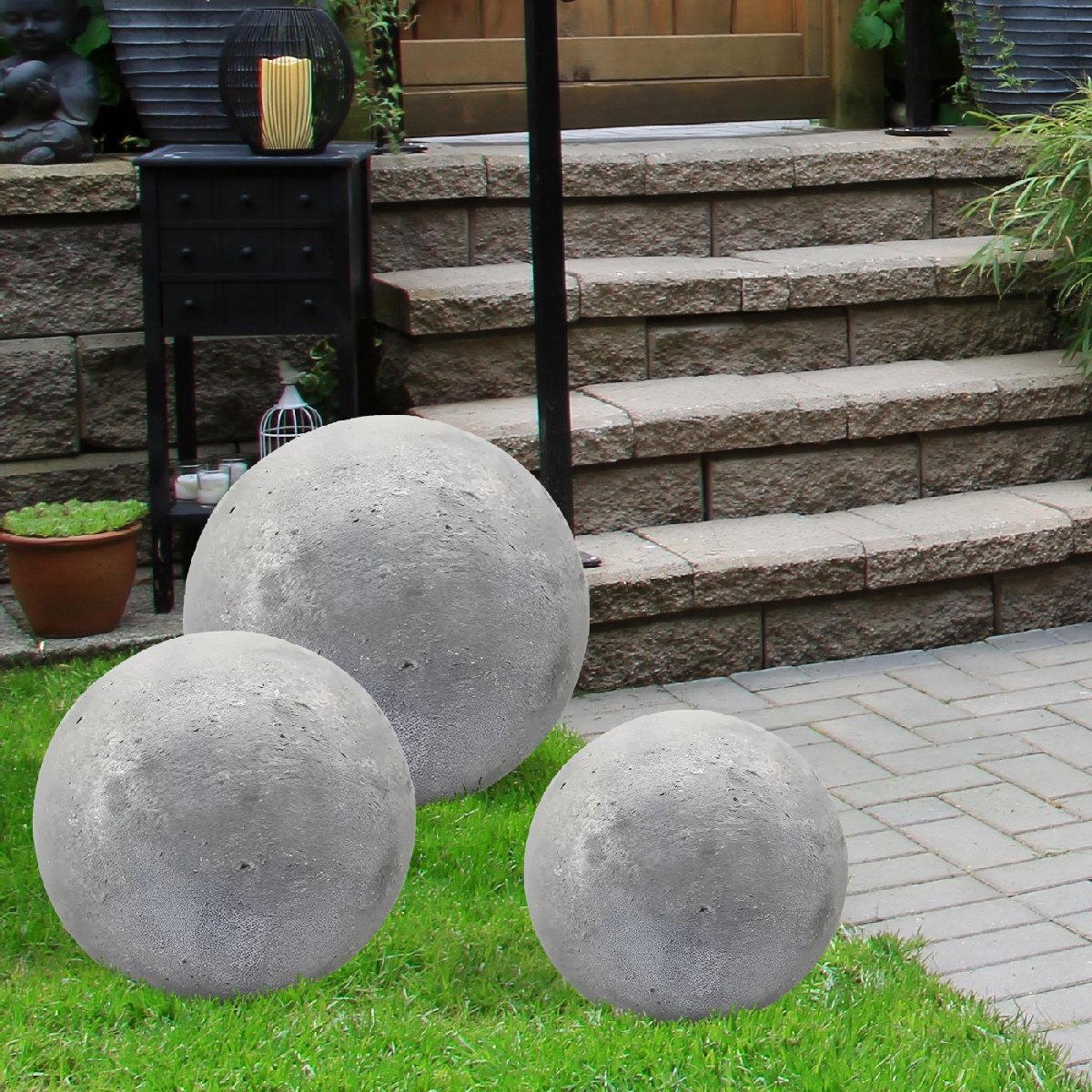 Concrete Effect Light Grey Outdoor Garden Decorative Ball D22 H20 cm ...