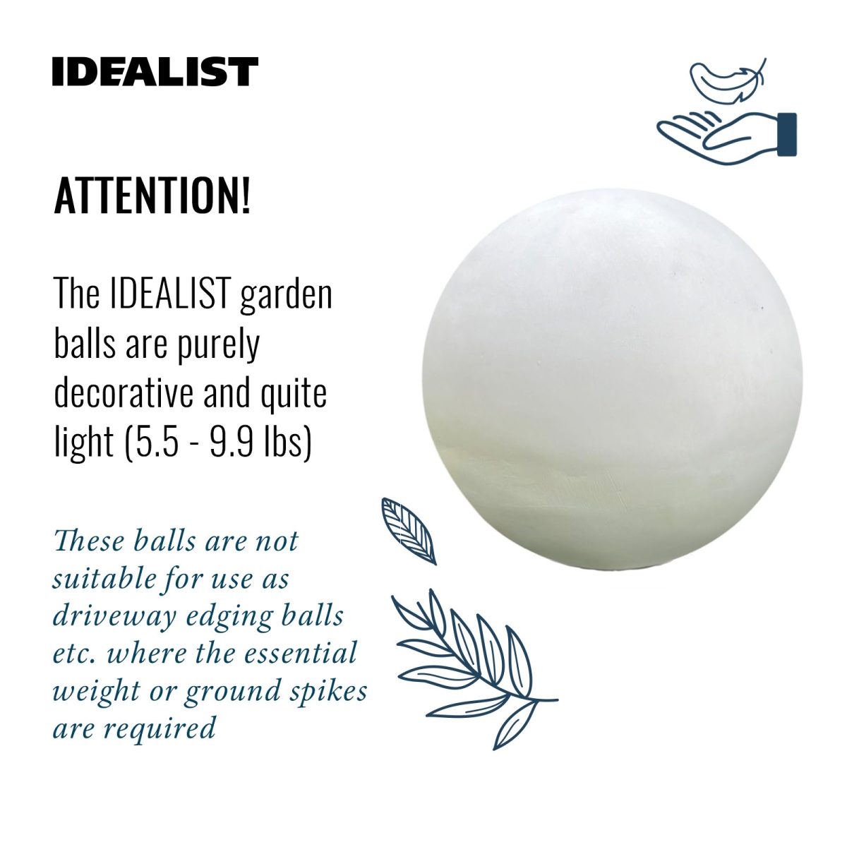 Concrete Effect White Washed Outdoor Garden Decorative Ball D25 cm buy ...